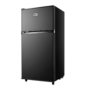 WANAI 3.5 Cu.Ft Dual Door Mini Fridge With Freezer Small Refrigerator Energy-efficient, Low Noise, Mini Fridge For Bedroom Dorm and Office, Black
