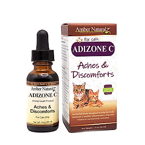 Amber NaturalZ Adizone C Herbal Supplement for Cats | Feline Herbal Supplement for Occasional Soreness, Stiffness, Aches and Discomfort | 1 Fluid Ounce Glass Bottle | Manufactured in The USA