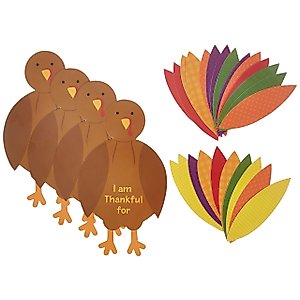 amscan Paper Turkey Craft Kit - Makes 4 Turkeys - Thanksgiving Party Activity