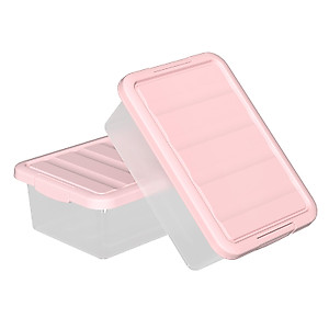 Ysmiltion 14 Quart Plastic Storage Latch Boxes with Pink Lids, Plastic Latching Storage Bins, 2 Packs