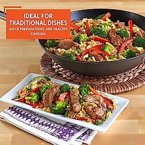 Imusa LCI-19008 Light Cast Iron Wok Pre-Seasoned Non-Stick with Stainless Steel Handles, 14", Black