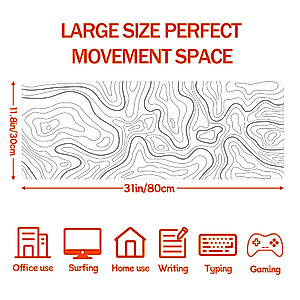 【Super Smooth Fabric】 Minimalist Desk Mat Topographic Pattern Gaming Mouse Pad Large Desk Pad with Stitched Edges Gaming Mousepad Aesthetic Deskmat XL, Keyboard Pad for Women Desk 31.5"x11.8" White