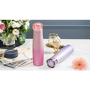 Zak Designs 20 oz Jewel Vacuum Insulated 18/8 Stainless Steel Water Bottle with Leak-Proof Lid, Keeps Cold and Fits In Car Cup Holders for Travel (20 oz, Pink Diamond)