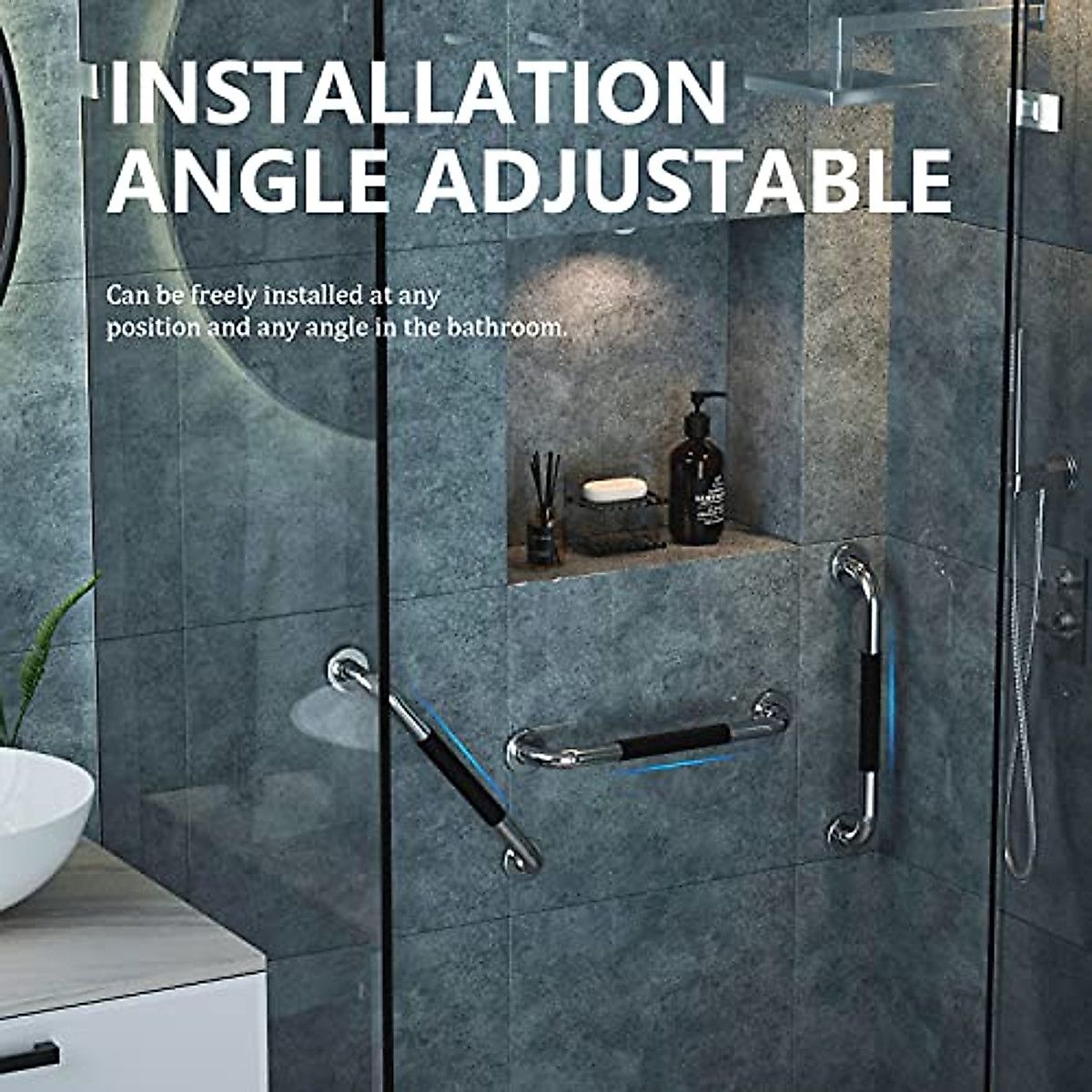 2 Pack 16 Inch Shower Grab Bar w/Anti Slip Rubber Grip,ZUEXT SUS304 Stainless Steel Bath Grab Bar,Bathroom Balance Bar,Wall Mount Safety Handrail Support,Handicap Injury Elderly Senior Assist Handle