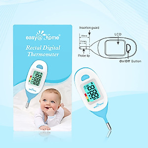Baby Rectal Thermometer with Fever Indicator - Easy@Home Perfect Newborn and Infant Digital Thermometer with LCD Display Reading Body Temperature-Kid and Baby Item with Accurate Fast Reading - EMT-027