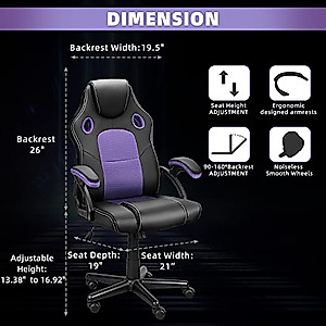DualThunder Gaming Chairs, Home Office Desk Chairs Clearance, Comfortable Cheap Gaming Office Chairs, Computer Chairs Video Game Chairs, Gaming Chairs for Teens Gamer, Swivel Rolling Chairs, Purple