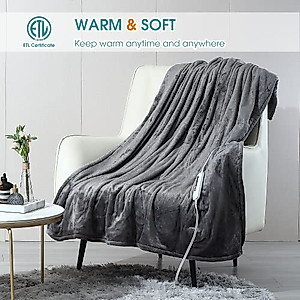 JIAMEIDING Electric Heated Blanket Throw, Super Soft Flannel 50" x 60" Heating Throw with 3 Fast Heating Levels & 4 Hours Auto Off, Machine Washable, ETL&FCC Certification, Home Office Use, Grey