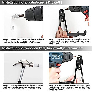 LIIBOT Bike Wall Garage Hooks - 2 Pack Heavy Duty Steel Anti-Slip Tool Double Hangers for Bike Garden Tools Ladders Bulky Items Storage (M (U-Shaped), Black)