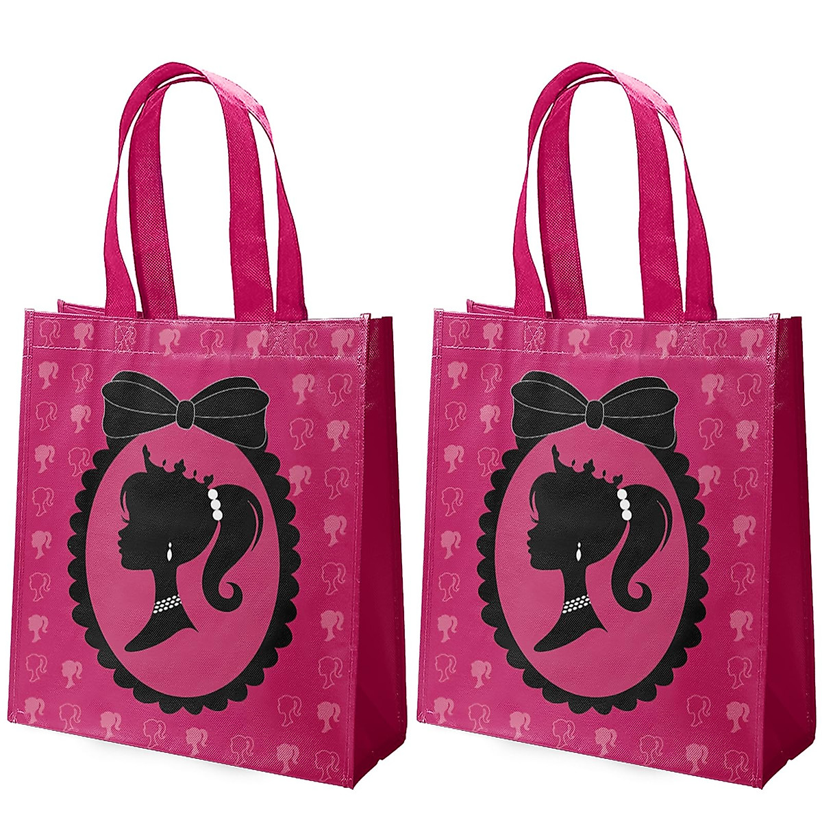 HYOUNINGF Pink Girls Party Supplies, 15PCS Large Doll Party Favor Gift Bags, Reusable Pink Party Goodie Candy Bags with Handle for Girls Birthday