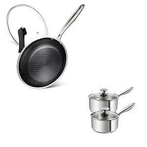 MICHELANGELO Premium Stainless Steel Saucepan Set 1Qt & 2Qt,10 Inch Stainless Steel Frying Pan with Lid