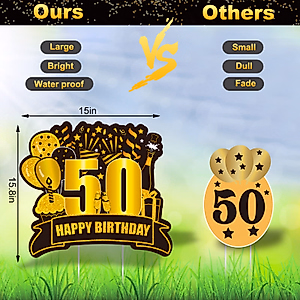 50th Birthday Yard Sign Large Black Gold 50th Birthday Decorations 50 Happy Birthday Yard Signs with Stakes Outdoor Lawn Sign for Birthday Supplies of 50 year-old