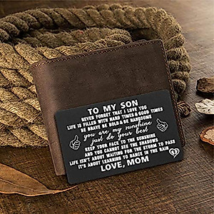 Resdink To My Son Gifts from Mom, Motivational Gift for Son From Mother, Engraved Wallet Inserts with Love Quotes, Son Birthday Wallet Card
