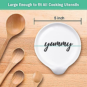 Large Spoon Rest for Stove Top & Kitchen Counter - Ceramic Utensil Rest White 5 Inch Oversized Spoon Holder - Farmhouse Home Décor for Coffee Cup & Tea Spoon, Cooking, Utensil, Ladle Rest, Yummy