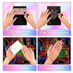 Scratch Art for Kids - 50 Pcs Black Scratch Off Art Paper, Rainbow Scratch Art with 5 Stylus and 4 Stencils, 4.9" X 7.1", Arts and Crafts for Kids Party Games Easter Christmas Birthday - Cactus