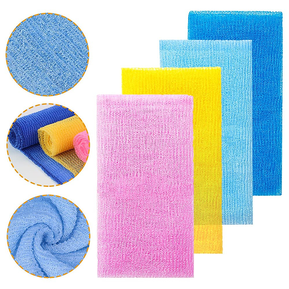 8 Pcs 35 Inch Exfoliating Bath Cloth,Beauty Skin Bath Wash Towel,Nylon Shower Washcloth Body Scrubber Loofah for Women and Men