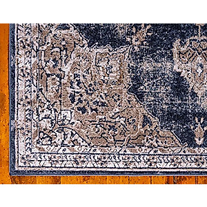 Unique Loom Chateau Collection Vintage, Distressed, Medallion, Rustic, Traditional Area Rug, 8' 0" x 10' 0", Beige/Navy Blue