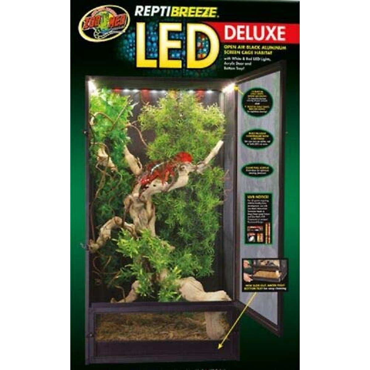 Zoo Med ReptiBreeze LED Deluxe Open Air Aluminum Screen Habitat, X-Large 24 L x 24 W x 48 H