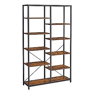 VASAGLE Bookshelf, 5 Tier Bookcase, Free-Standing Shelf, for Bedroom, Living Room, Office, Study, 11.8 x 39.4 x 66.9 Inches, Easy Assembly, Industrial Style, Rustic Brown and Black ULLS155B01