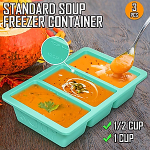 GDDGCUO Silicone Soup Freezer Container, 3 Pcs Soup Freezer Trays with Lid, Silicone Freezer Trays with Steel Frame, Perfect for Make 9 Piece 1 Cup Soup, Sauce, Broth at Once, Dishwasher safe