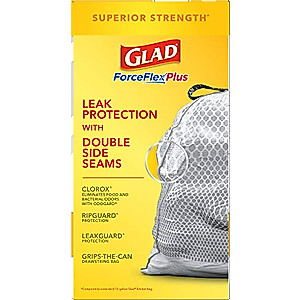 Glad Trash Bags, Tall Kitchen Garbage Bags ForceFlex Plus with Clorox, 13 Gallon, Lemon Fresh Bleach Scent 90 Count (Package May Vary), White-gray, Lemon Fresh