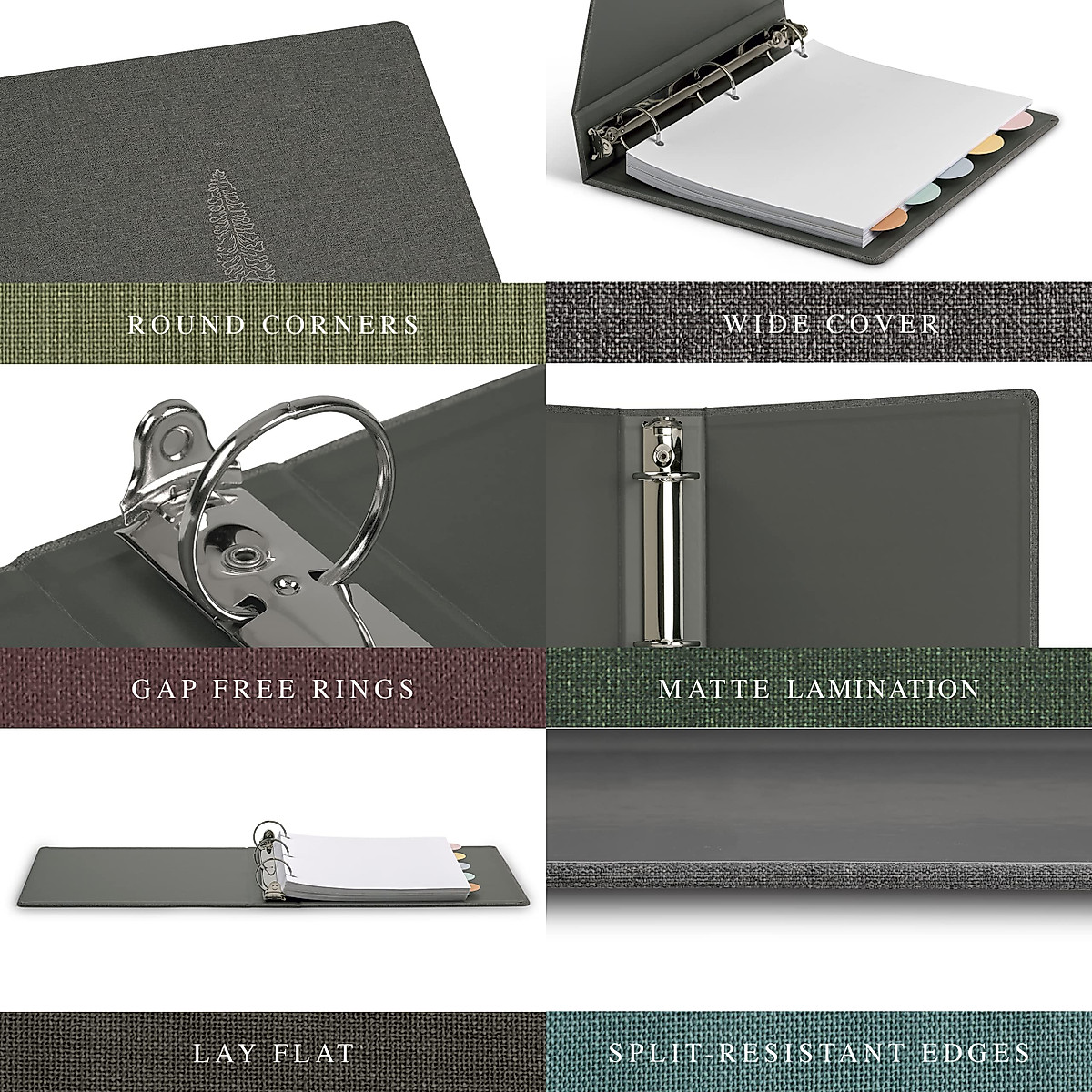 Jumping Fox Design Linen Fabric 3 Ring Binder, 1.5 Inch Binder, for 3 Hole Punch Letter Size Loose Leaf Paper (Letter Size, 3 Round Ring, 1.5", Forest Green)