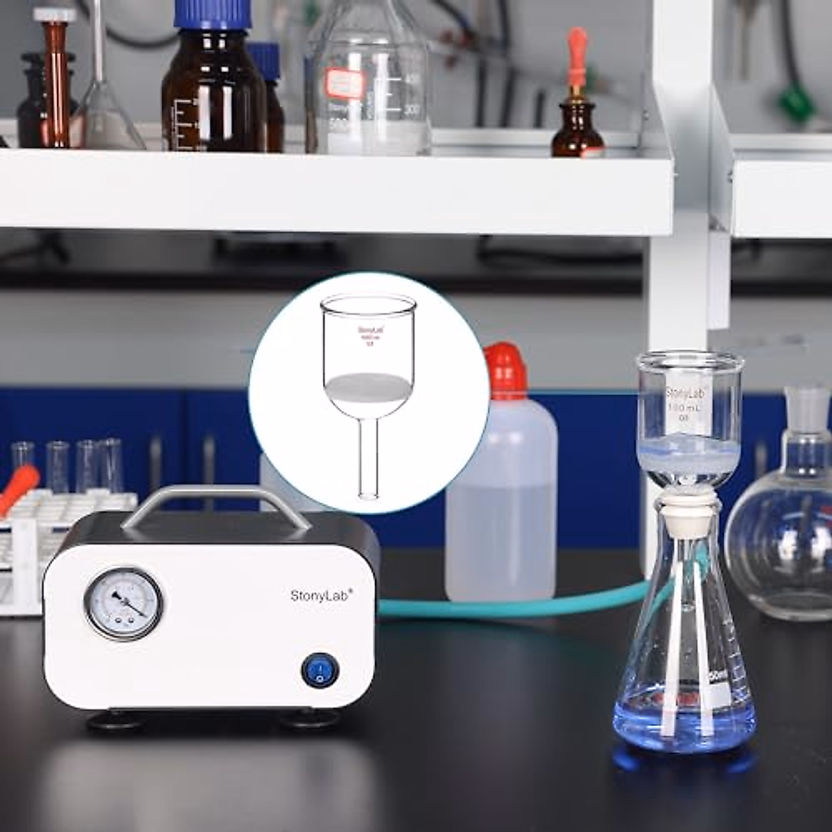 StonyLab Borosilicate Glass Buchner Filtering Funnel with Fine Frit(G3), 56mm Inner-Diameter, 60mm Depth (100ml)