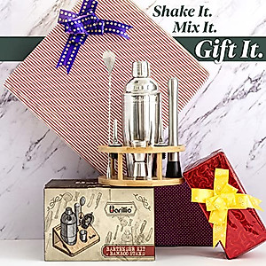 Mixology Bartender Kit Cocktail Shaker Set by Barillio: Drink Mixer Set with Bar Tools, Bamboo Stand Cocktail Mixer Mixing Spoon Mojito Muddler Jigger Liquor Pourers Recipes Booklet