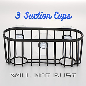 Generic Premium Kitchen Sink Organizer with Suction Cups for TWO Brushes, Sponges, Scrubbers, Soap, Kitchen (7.2 x 2.6 x 3 inches) = Sponge & Brushes NOT INCLUDED, medium, black