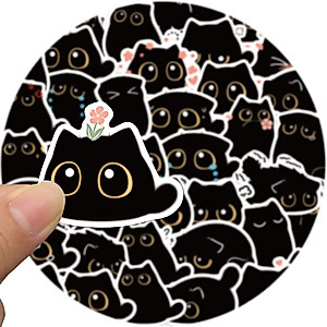 Cute Black Cat Stickers, Funny Cartoon Cat Meme Stickers Pack, 40PCS Funimost Vinyl Waterproof Animal Stickers for Water Bottle Laptop (Cat)