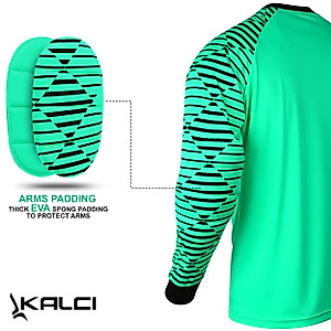 Kalci Soccer Goalie Jersey Padded Football Shirt for Adult/Kids Long Sleeve Football Padded Shirt Mens Goalkeeper Jersey Sea Green-AL