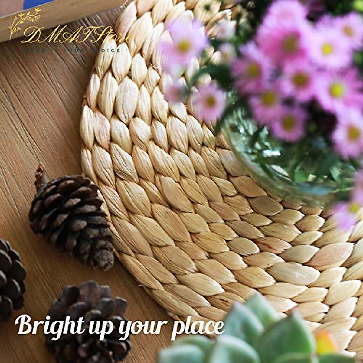 💖 Water Hyacinth Placemats - Round Woven Placemats - Trivets for Hot Dishes - Wicker Placemats - Heat Resistant Non-Slip Trivets for Table - Durable Trivets for Hot Dishes (Seagrass11.8-6pcs)