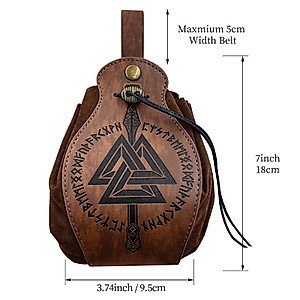 HiiFeuer Medieval Sword Frog with Embossed O Ring Belt and Portable Pouch, Retro Renaissance Faux Leather Costume Ren Faire Costume for LARP