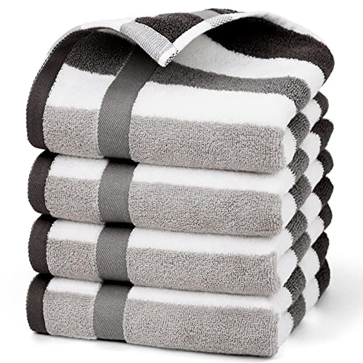 Jacquotha Quick Dry and Absorbent Hand Towels for Bathroom, Striped Hand Towel Set of 4 (Dark Grey & Light Grey 29” x 13”), Lightweight and Durable, 410 GSM