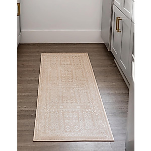 Rugs.com Oxford Collection Rug – 2' 7 x 12' Runner Beige Low Rug Perfect for Hallways, Entryways