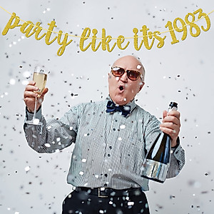 Party Like It's 1983 Banner, 41st Birthday Anniversary Party Decorations, Back in 1983 Birthday Decoration, Pre-Strung, Gold Glitter