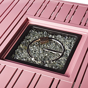 Square 32 in. x 32 in. Aluminum Propane Fire Pit Table with Glass Beads, Two Covers, Lid, 37,000 BTUs in Pink Finish