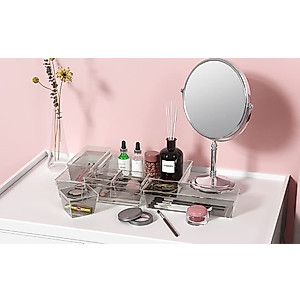 Kzemtcuo 16 Pcs Drawer Organizer 5 Size Acrylic Junk Desk Drawer Organization Separate Makeup Drawers Office Clear Plastic Drawer Organizer for Bathroom Drawer Organizer Built-in Divider Storage Box