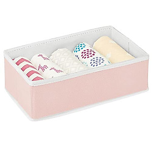 mDesign Soft Fabric Dresser Drawer and Closet Storage Organizer Bin for Bedroom - Holds Lingerie, Bras, Socks, Leggings, Clothes, Purses, Scarves, Jane Collection - 6 Pack - Pink/White