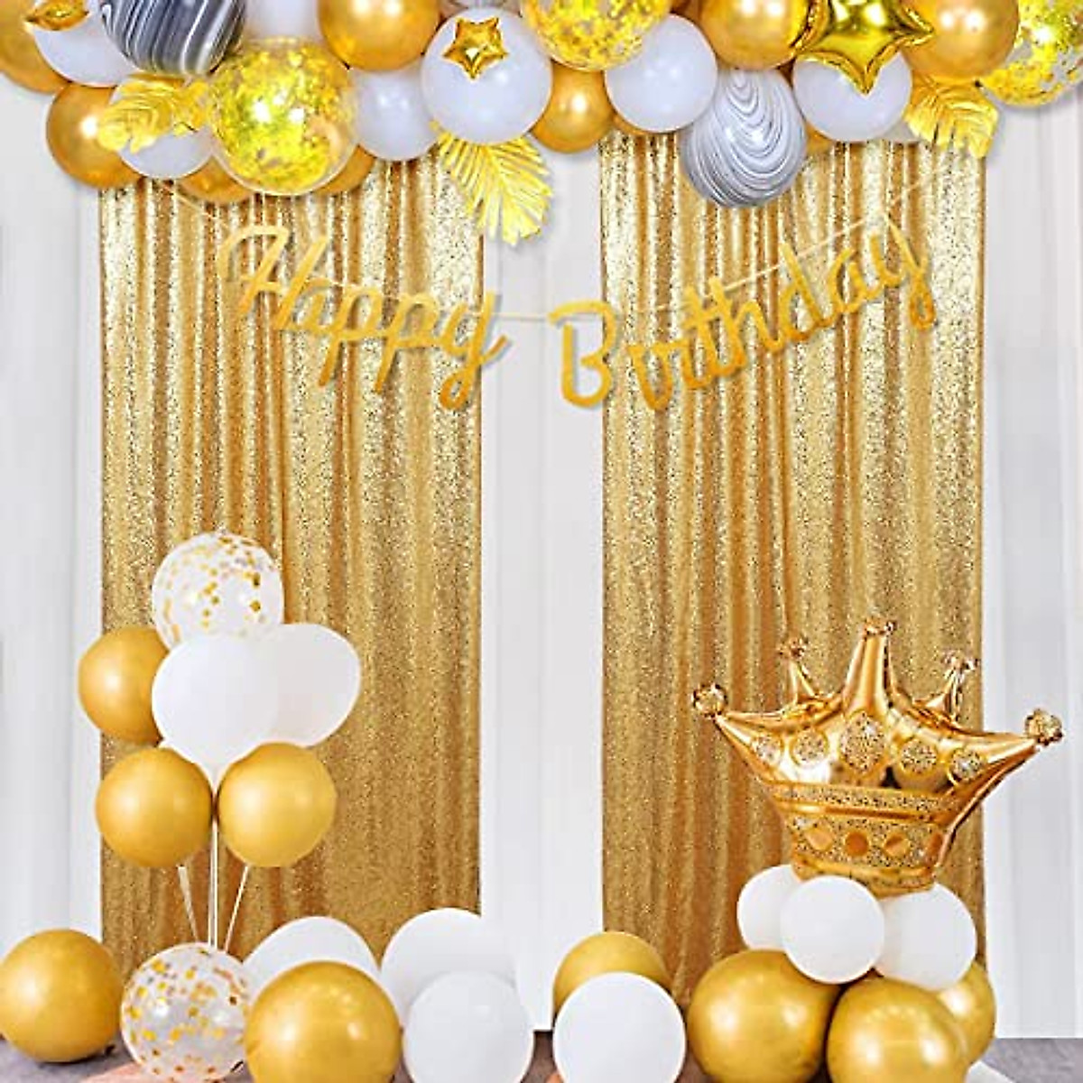 Poise3EHome Gold Sequin Backdrop Curtain, 4 Pieces 3FT x 8FT Sequin Backdrop Panels, Sequence Wedding Party Background Drapes