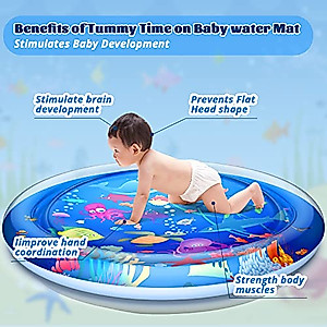 Faburo 40''X40'' Tummy Time Water Mat, XL Water Mat for Babies Inflatable Activity Center, Baby Water Mat for 3 6 9 12 Months Infants Baby Toys for Toddlers, Promote Baby's Growth