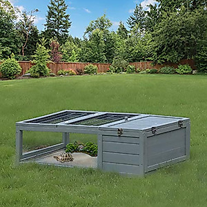 LINLUX Wooden Tortoise House Indoor Large Turtle Habitat with Weatherproof Bottom, Outdoor Reptile Cage for Small Animals, 38 Inches