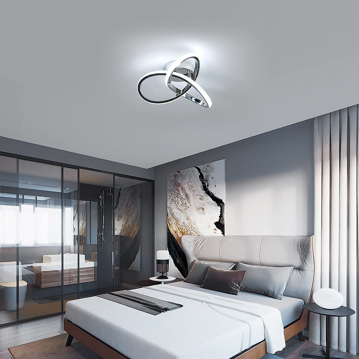 DELIPOP LED Ceiling Light, Acrylic Modern Celing Light Fixture, 22W 6500K Metal Curved Creative Design Hallway Light Fixtures Ceiling Lamp for Hallway Kitchen Bathroom Attic Aisle Staircase Bedroom