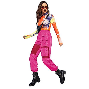 Floerns Women's High Waisted Sporty Drawstring Mesh Paneled Cargo Pants Hot Pink M