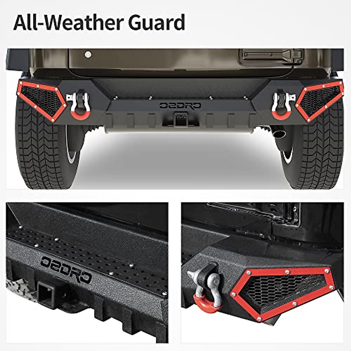 OEDRO Rear Bumper Compatible with 2018-2025 Jeep Wrangler JL & Unlimited JLU (2/4 Doors), Rock Crawler Full Width Bumper with Hitch Receiver & 2 x D-Rings