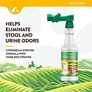 NaturVet – Yard Odor Eliminator Plus Citronella Spray – Eliminate Stool and Urine Odors from Lawn and Yard – Designed for Use on Grass, Patios, Gravel, Concrete & More – 32oz with Hose Nozzle