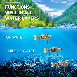 Fishing Lures Topwater Bass Trout Bait 3 PCS Multi Jointed Swimbaits Slow Sinking Bait Set for Saltwater/Freshwater 4-5.1 in