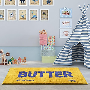 Butter Rug for Stylish Home Decor - Fluffy Microfiber Non Slip Kitchen Mat - Soft Runner Carpet for Living Room, Bedroom - 47"x20" Yellow Accent Rug for Indoor Spaces