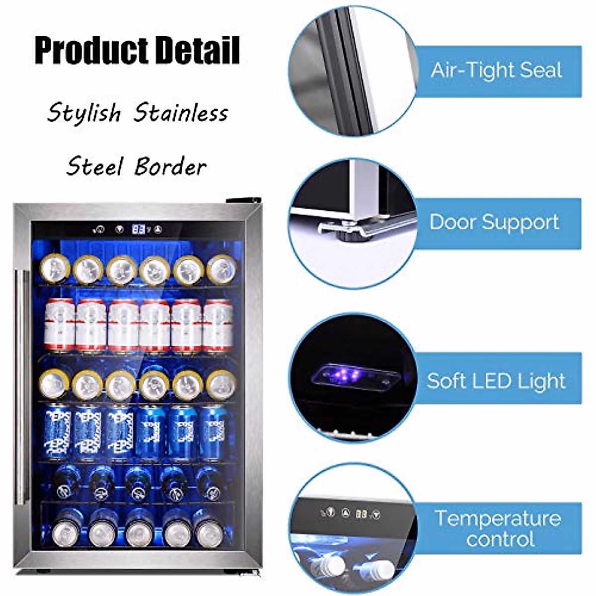 Antarctic Star Beverage Refrigerator Cooler - 145 Can Mini Fridge Glass Door for Soda Beer or Wine Small Drink Dispenser Clear Front for Home, Office or Bar, Silver,4.4cu.ft