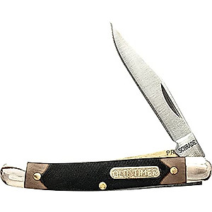 Old Timer 18OT Mighty Mite 4.7in Stainless Steel Traditional Folding Pocket Knife with 2in Clip Point Blade, Nickel Silver Bolsters, and Sawcut Handle for Whittling, Hunting, Camping, EDC, and Outdoor