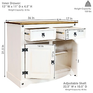 Sunnydaze 31.5-Inch H Kitchen Sideboard Cabinet with 2 Drawers and 2 Doors - Solid Pine Construction with White Finish